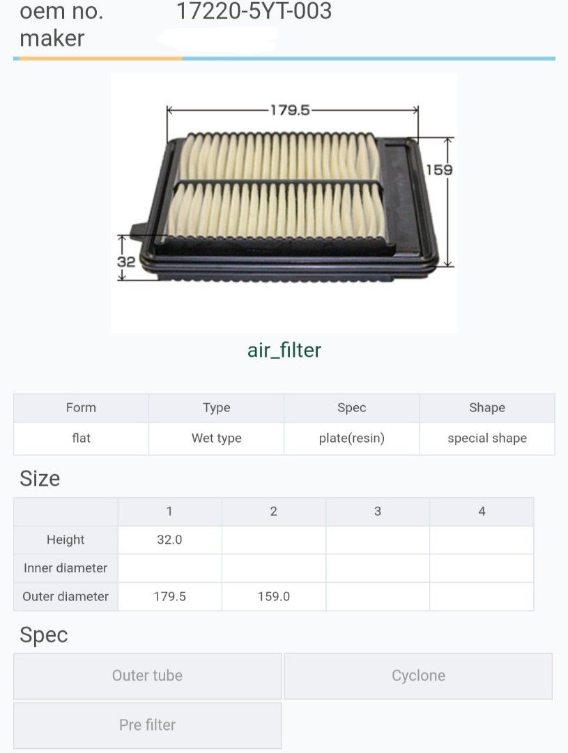 Honda N Van - Engine Intake Air element 17220-5YT-003, Car Accessories, Accessories on Carousell