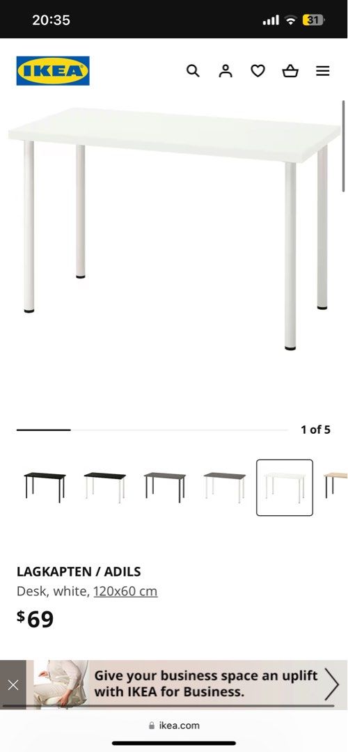 IKEA Study Table White, Furniture & Home Living, Furniture, Tables ...