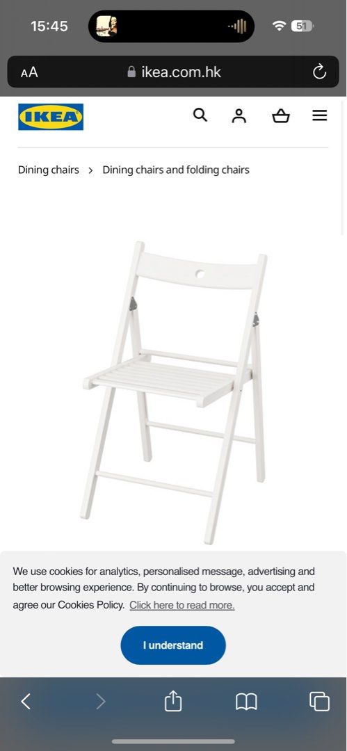 Ikea terje white folding chair, 傢俬＆家居, 傢俬, 椅子 - Carousell