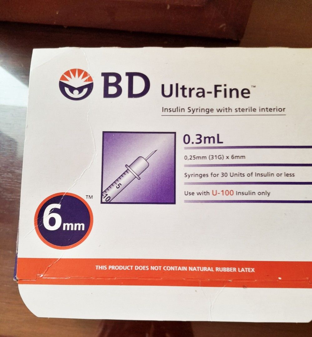 Insulin Syringe 0.3 ml/short needle, Health & Nutrition, Medical ...