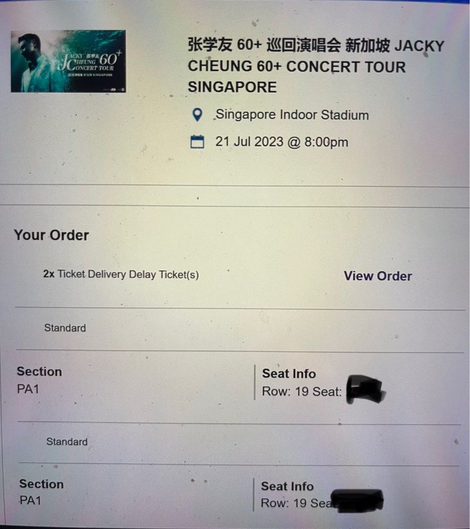 Jacky Cheung Singapore Concert CAT 1 ticket, Tickets & Vouchers, Event Tickets on Carousell