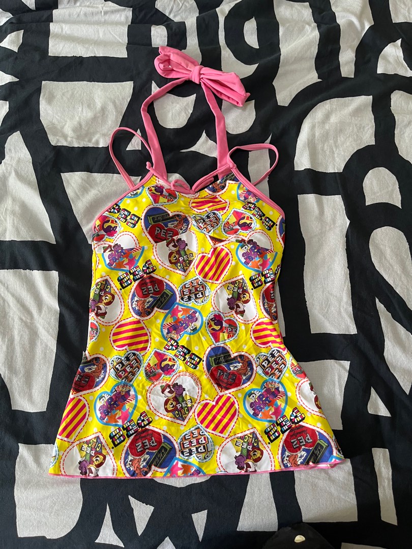 Japanese PEZ Kidcore summer top with pink halter ribbon and cartoon ...