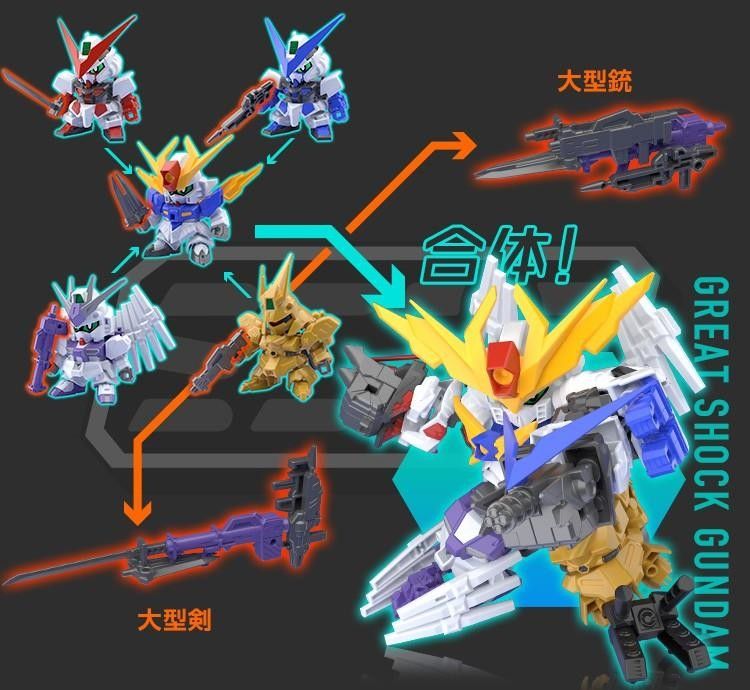 King shock Gundam Minipla Bundle set SD Great Shock combine Super shock ...