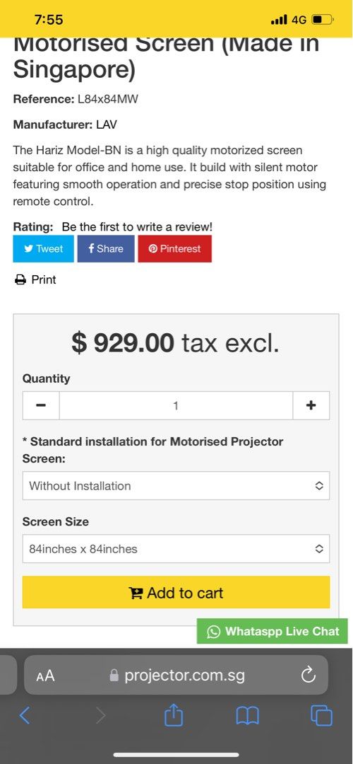 LAV Motorised Projector Screen 84inch, TV & Home Appliances, TV ...