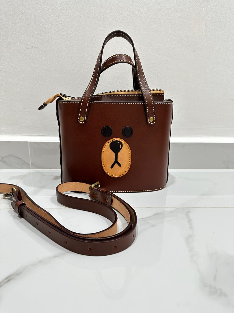 Line Friends Brown Bear Handbag (Leather), Women's Fashion, Bags ...