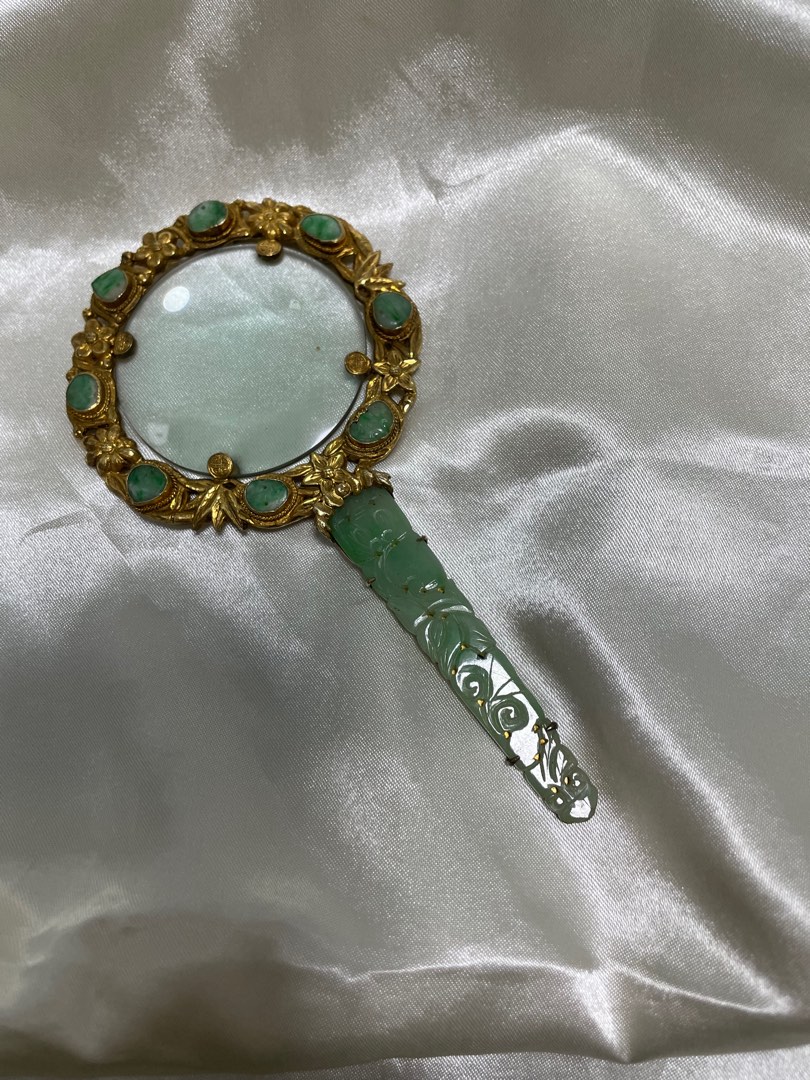 Old carving of magnifying glass with Burmese jade (very old antique ...