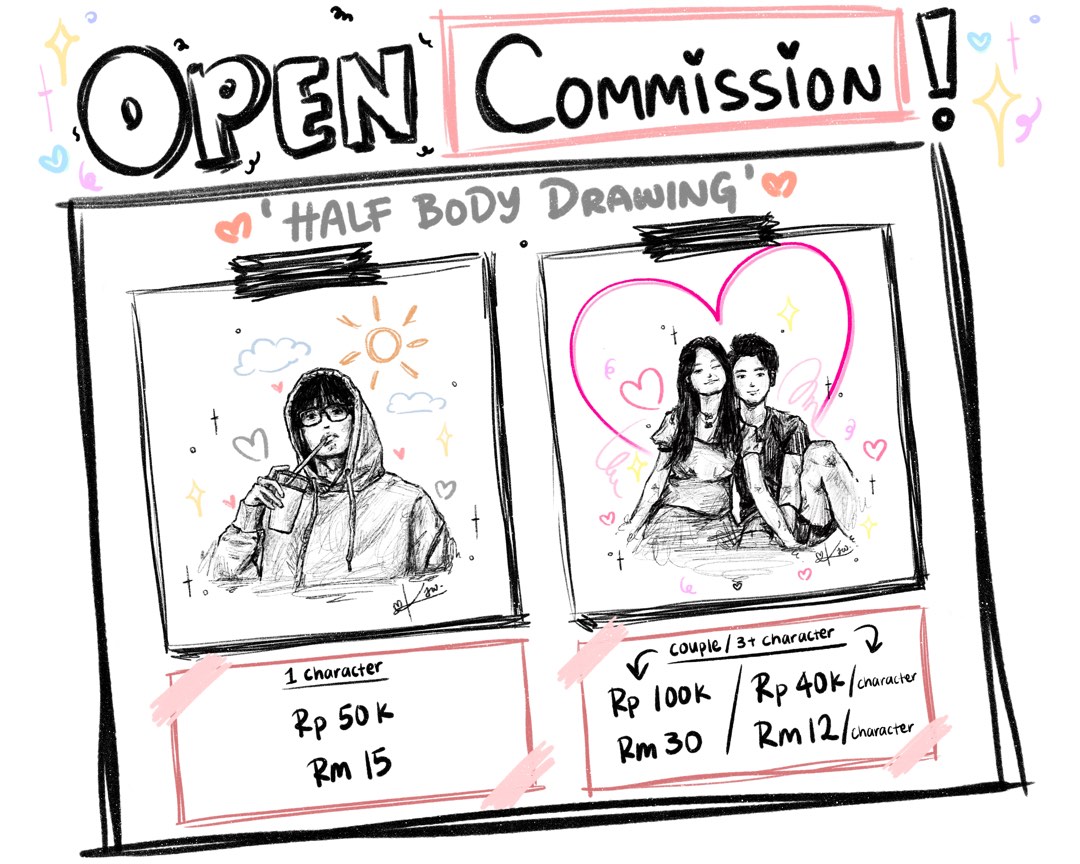 OPEN ART COMMISSION [Half Body Drawing Sketch Art Commission], Hobbies ...