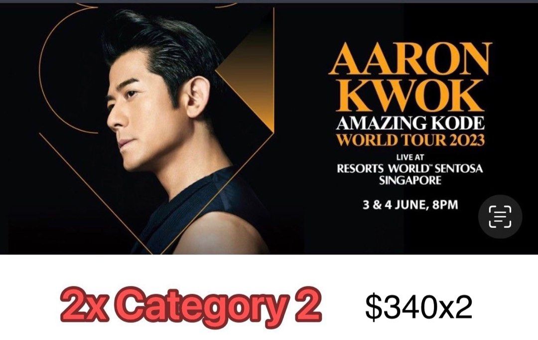 (Original) Aaron Kwok cat 2 tickets, Tickets & Vouchers, Event Tickets on Carousell