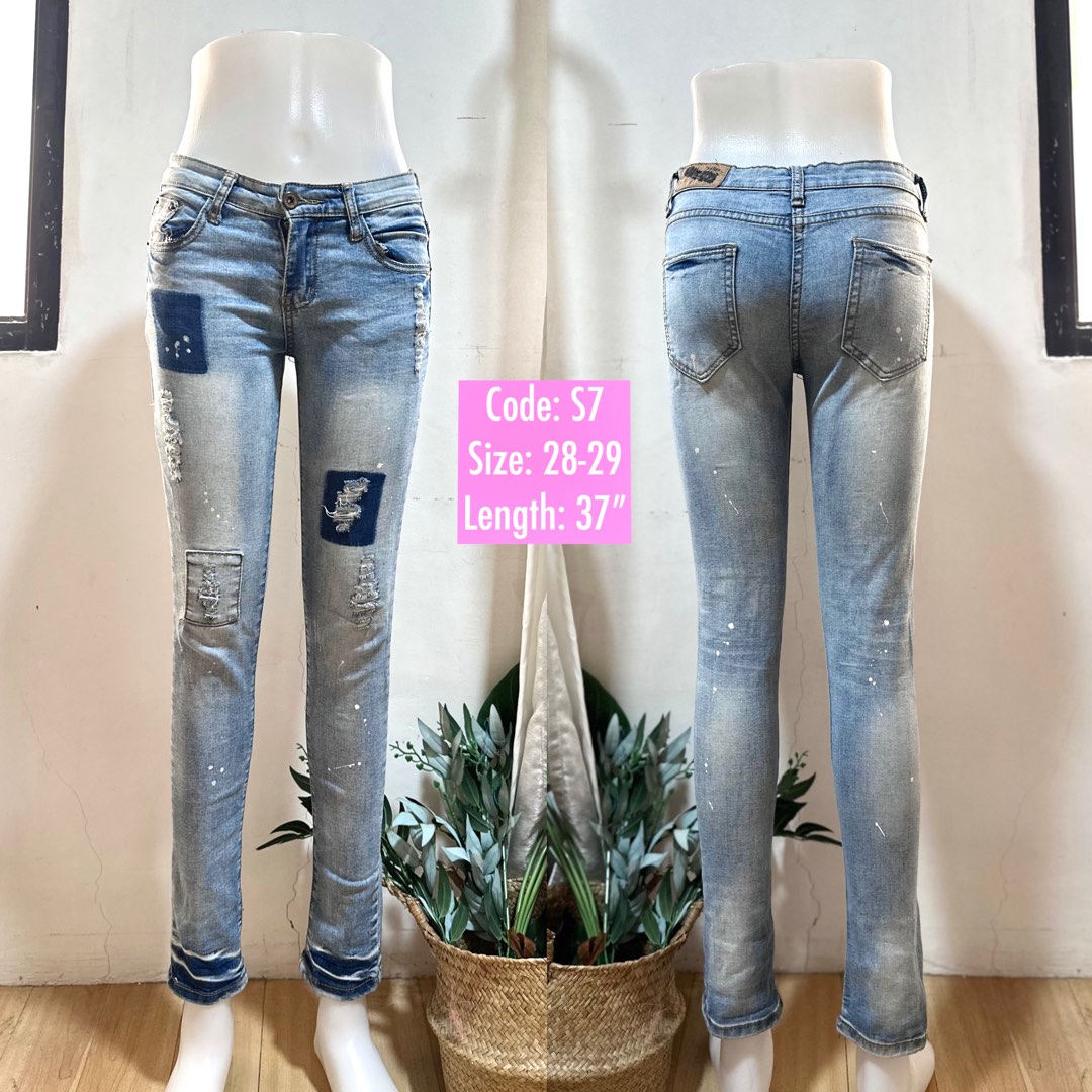 Ripped tattered patches skinny jeans denim pants on Carousell