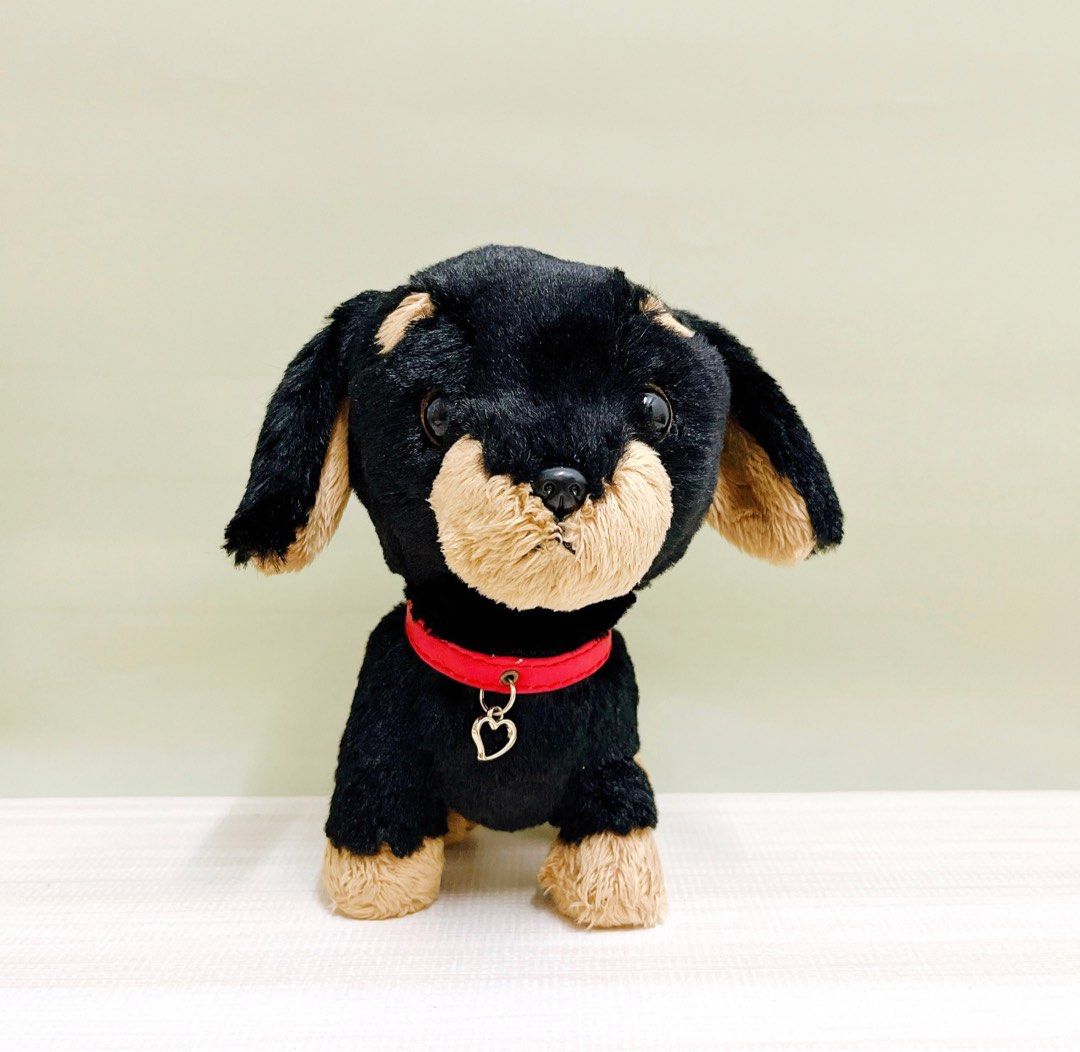 Sunlemon Pups! Black Miniature Dachshund Dog Fluffy Plush, Hobbies & Toys, Toys & Games on Carousell