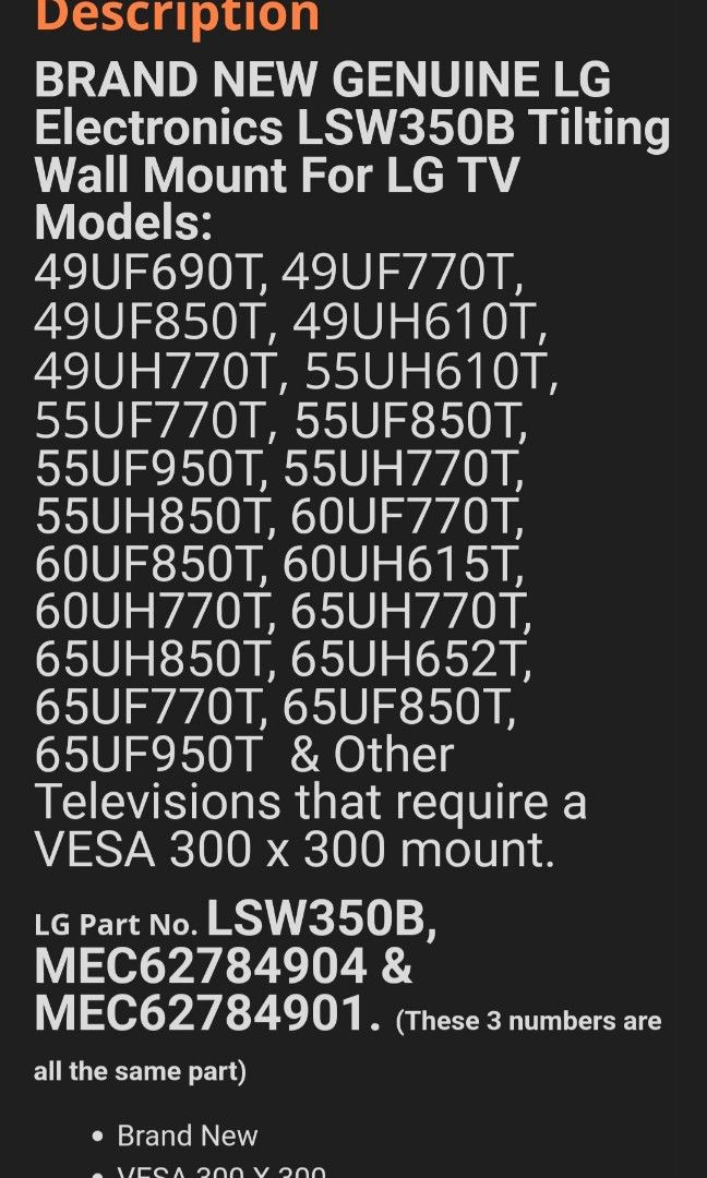 TV Wall Mount (LG LSW 350B), TV & Home Appliances, TV & Entertainment ...