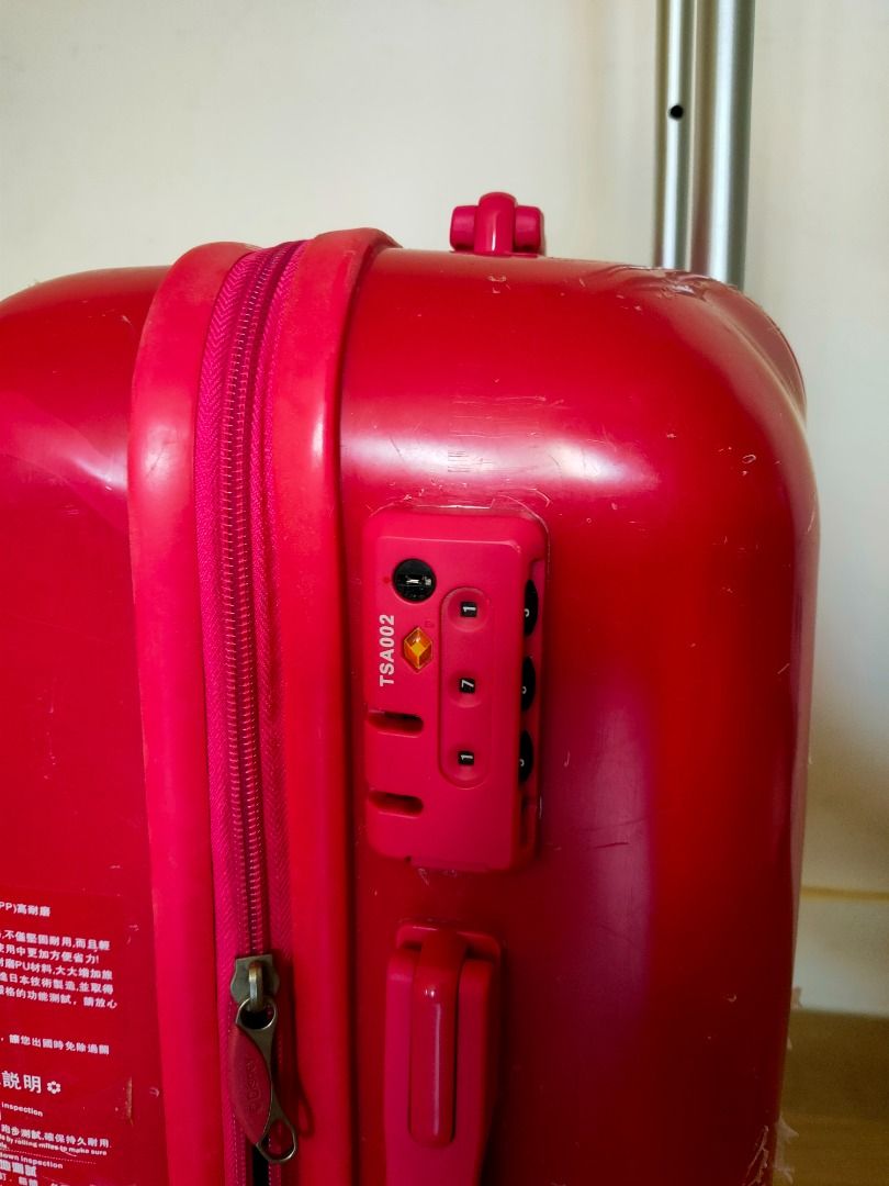 Used red mickey hand carry small luggage, old not new, 4 wheel and ...