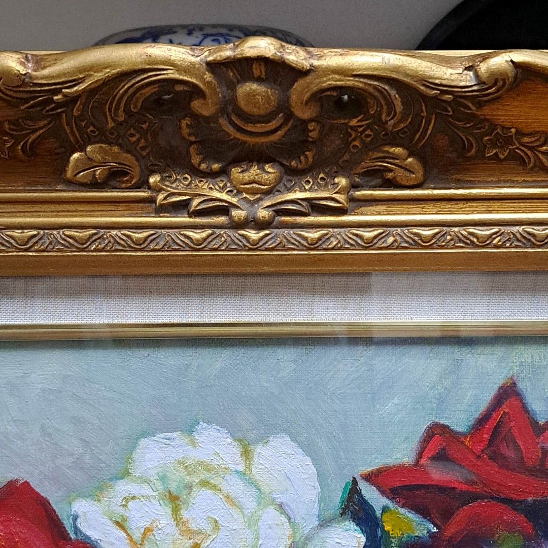 Vintage Colourful Flowers on Vase Canvass Oil Painting by Takashi Isobe ...