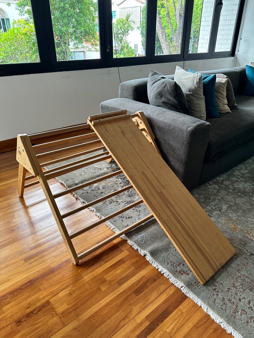 Wooden Pikler Triangle with Ramp, Babies & Kids, Infant Playtime on ...