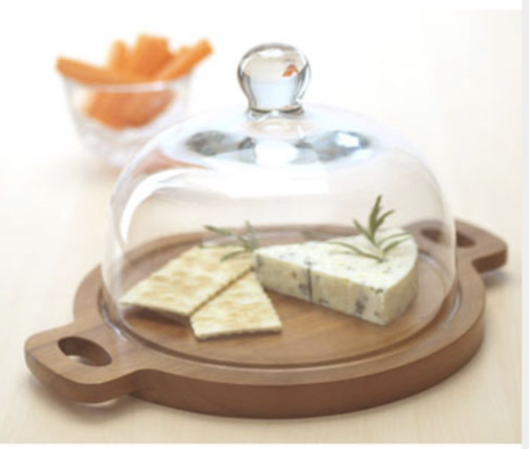 WOODEN ROUND CHEESE BOARD with GLASS DOME LID, Furniture & Home Living ...