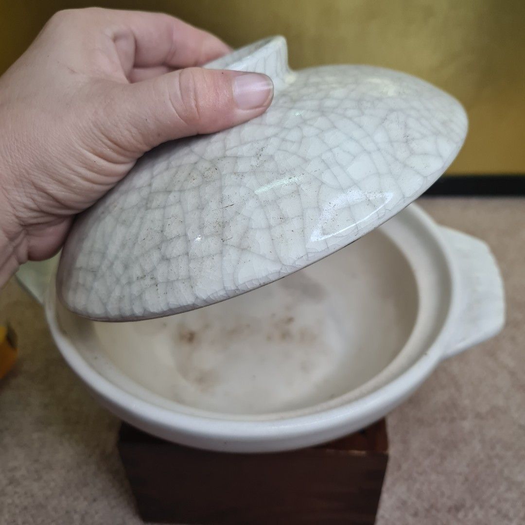 19cm dia. AUTHENTIC JAPANESE CLAY POT WITH ORIGINAL CRAZING DESIGNS ...