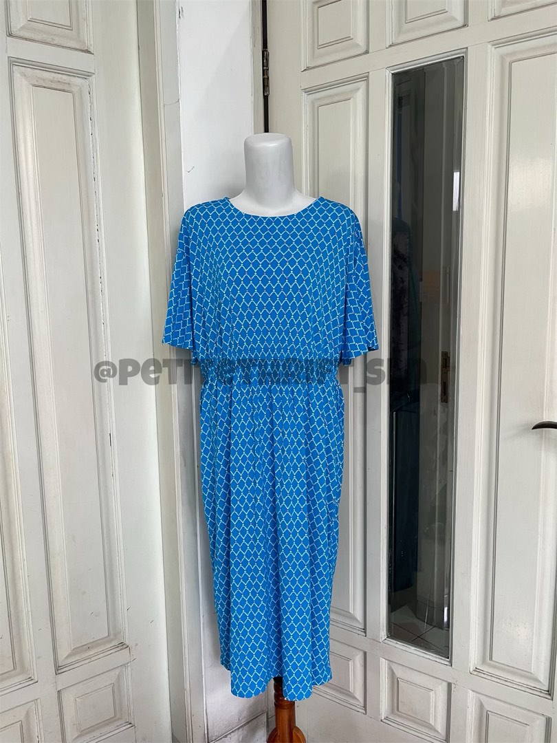 ⚠️ NO NEGO Dress Biru Loose Besar, Fesyen Wanita, Pakaian Wanita, Gaun ...