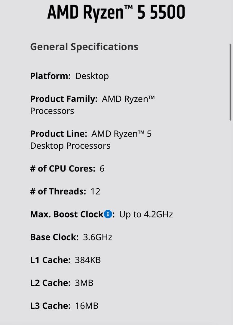 AMD Ryzen 5 5500, Computers & Tech, Parts & Accessories, Computer Parts ...