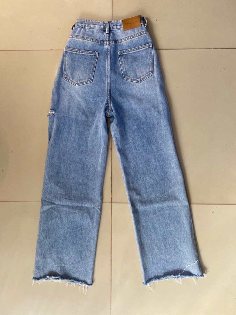 Petite Baggy Side Ripped Jeans on Carousell