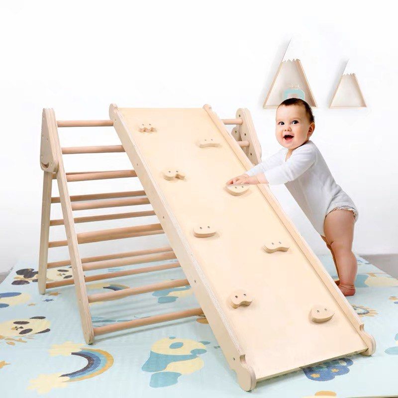 BNIB Montessori JUMBO Wooden Pikler Triangle with Ramp Playground with ...