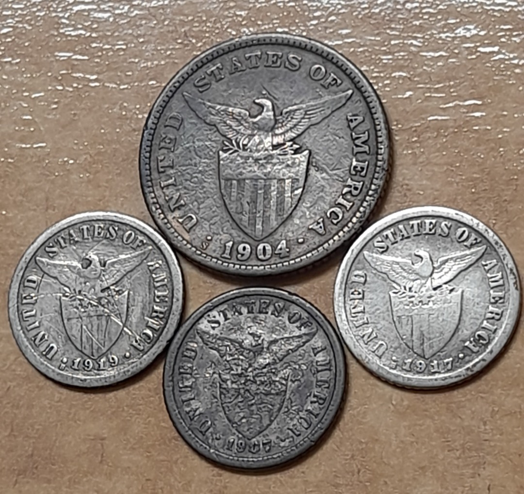 COIN SET: 20-Centavos 1904 & 10-Centavos 1907, 1917, 1919 - USPI Silver ...