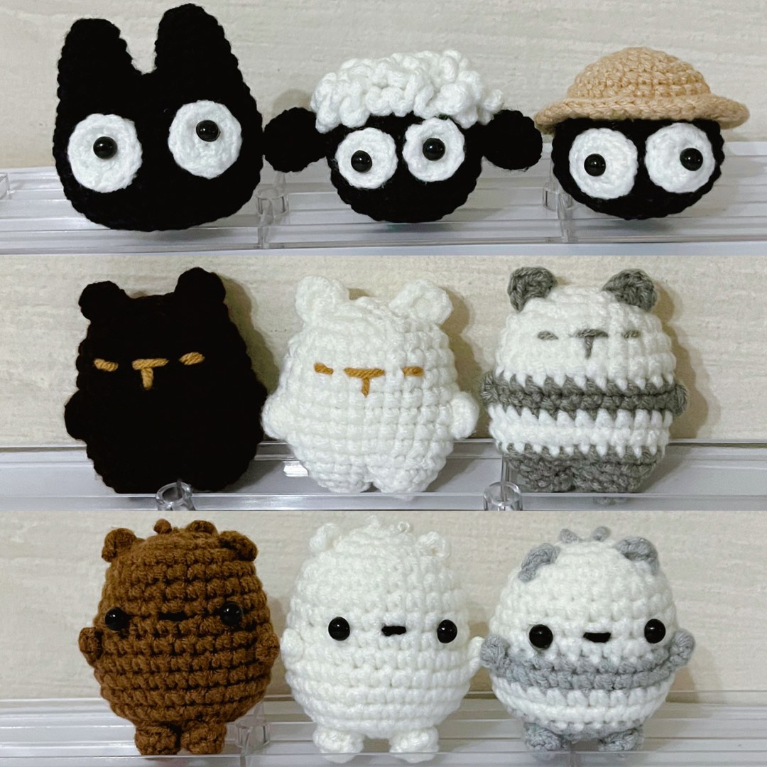 crochet we bare bears, sheep, black coal ball, black cat, panda, bear ...