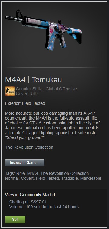 CSGO M4A4 Temukau Field Tested .22 Float, Video Gaming, Gaming ...