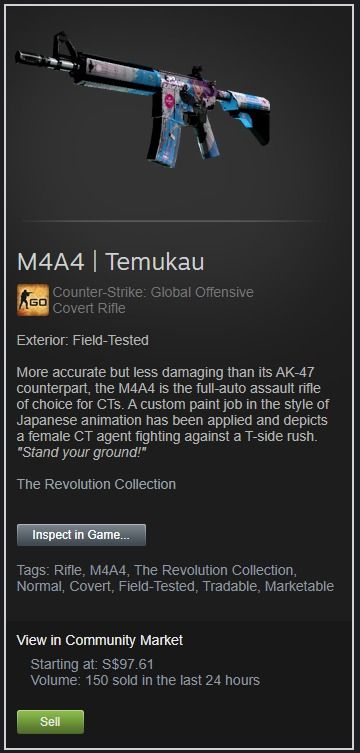 CSGO M4A4 Temukau Field Tested .22 Float, Video Gaming, Gaming ...