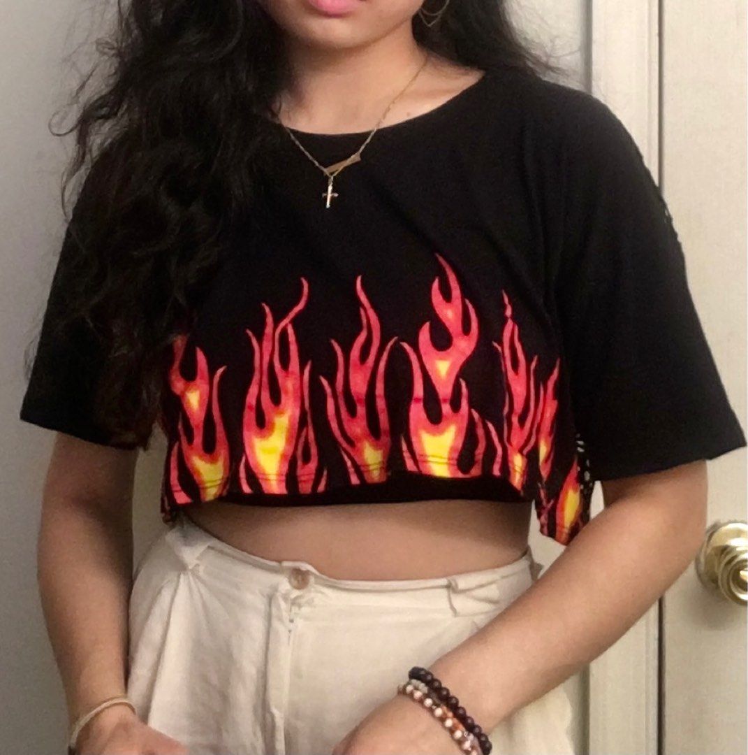 Fire Cropped Top, Women's Fashion, Tops, Blouses on Carousell