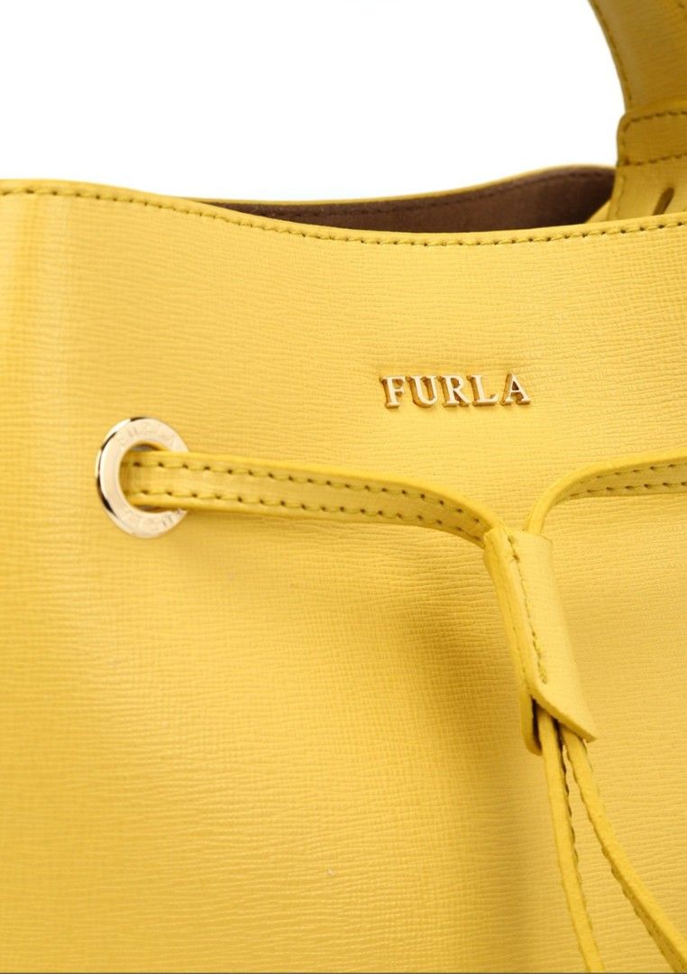 Furla Yellow Leather Stacy Drawstring Bucket Bag, Women's Fashion, Bags ...