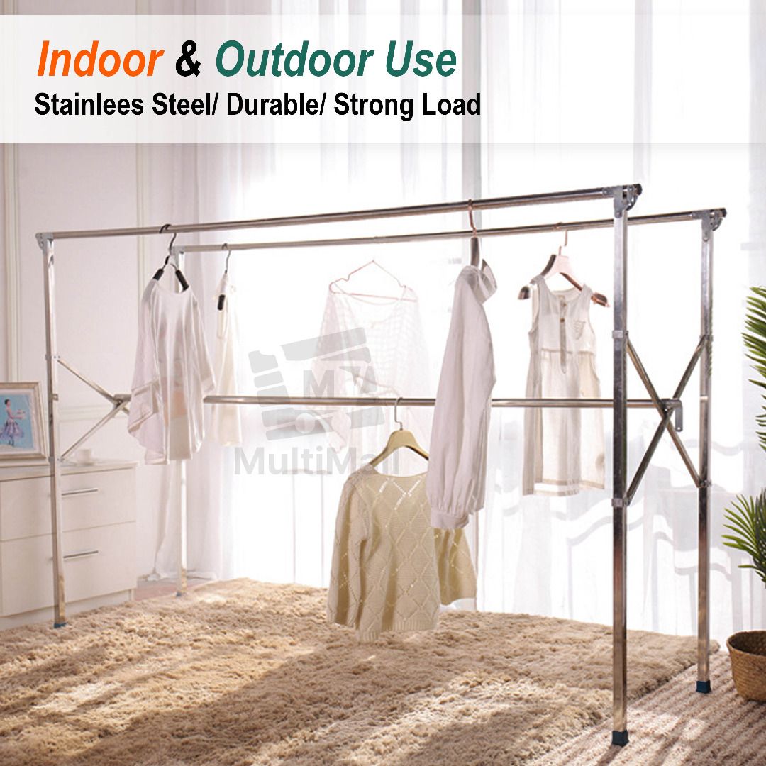 H Laundry Rack 2M [3 Poles NO WHEEL] Stainless Steel Extendable Drying ...