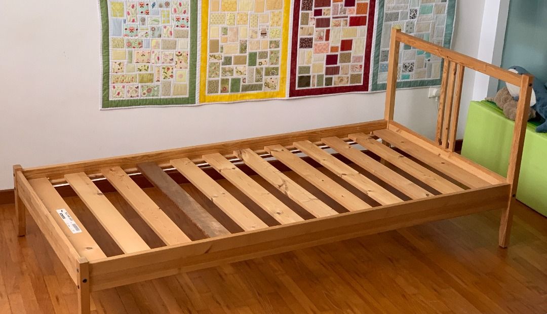 IKEA FJELLSE (198 x 99 cm) Bed Frame with Slatted bed base, Furniture ...