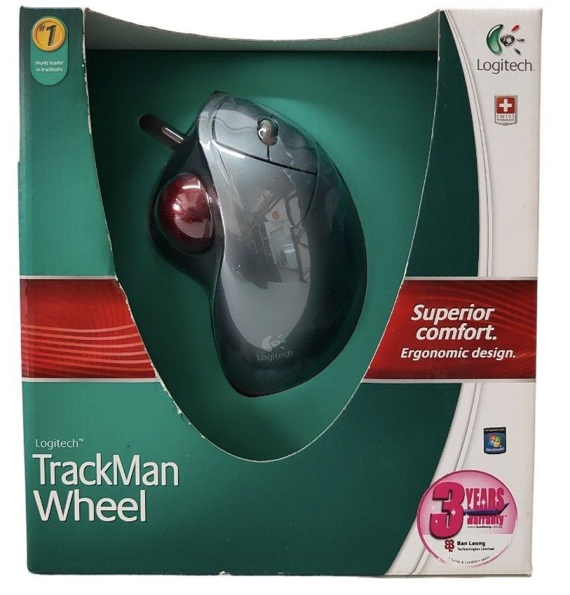 Logitech Trackman Wheel Optical T Bb18 Usb Trackball Mouse For Sale