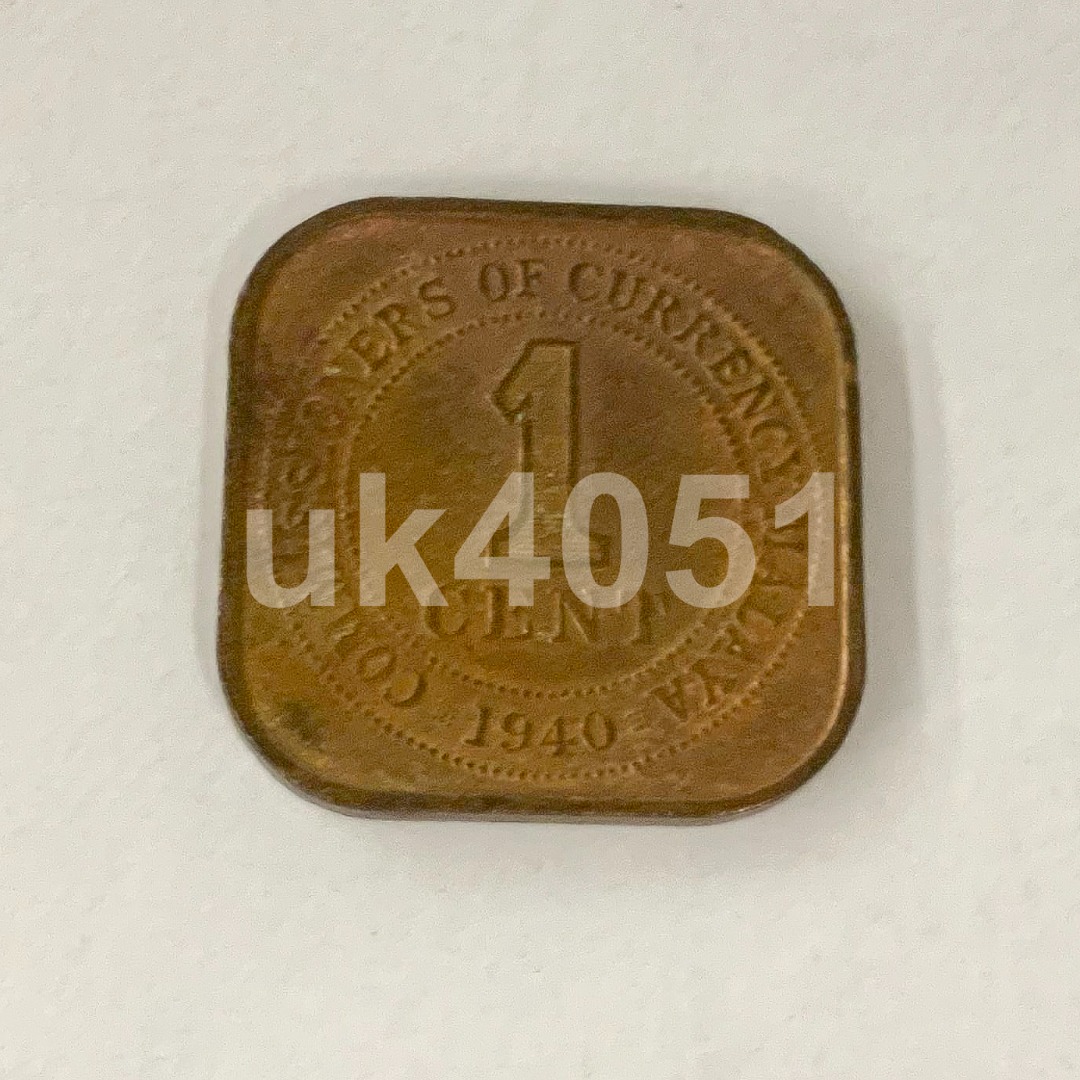Malaya Coin Collection King Queen 1 Cent Square Coin Empat Segi 1940 ...