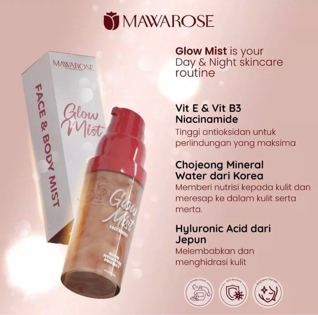 Mawarose glow mist, Beauty & Personal Care, Face, Face Care on Carousell