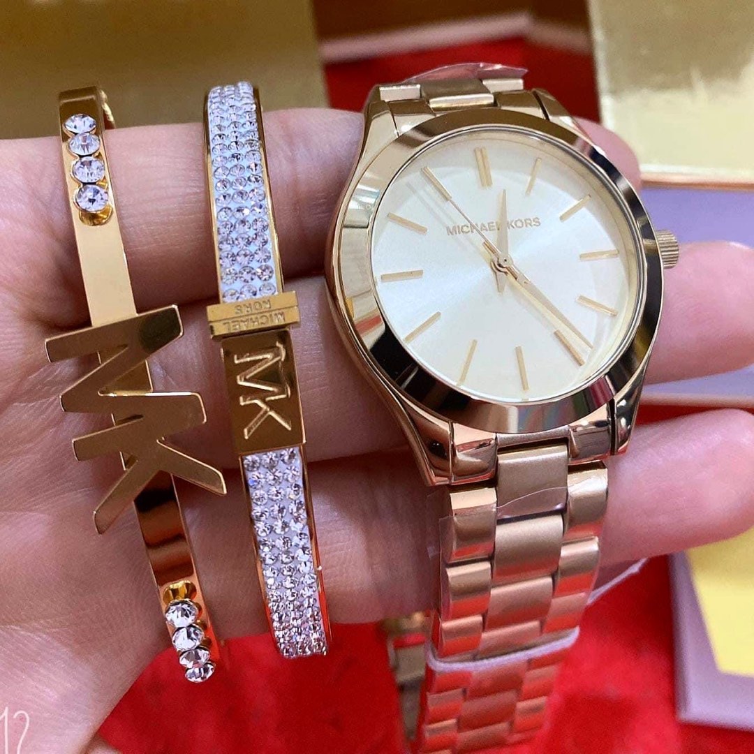 MK SET SLIM RUNWAY ALL GOLD DIAL AUTHENTIC WATCH, Women's Fashion ...