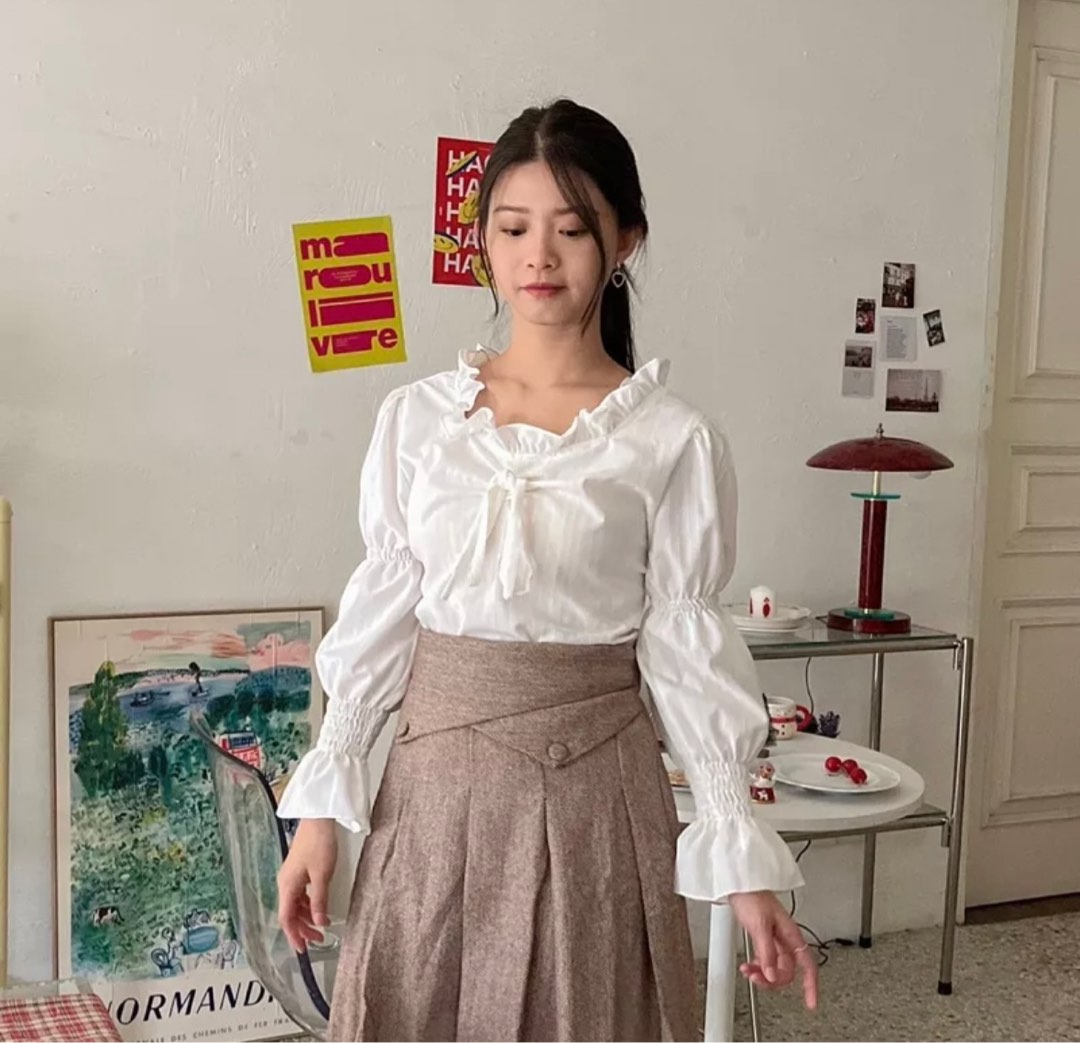 Its Ninette Arin Blouse Long Sleeve Ribbon Tied Vintage Korean Top ...