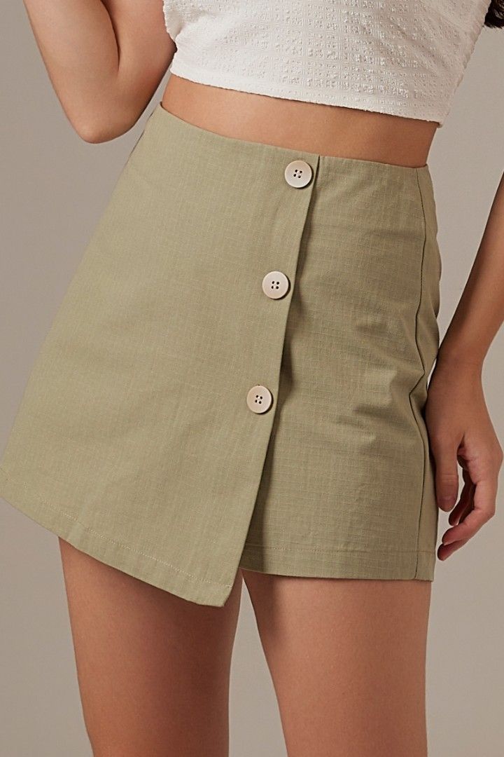 Playdress Lainey button asymmetrical skorts in sage green, Women's ...