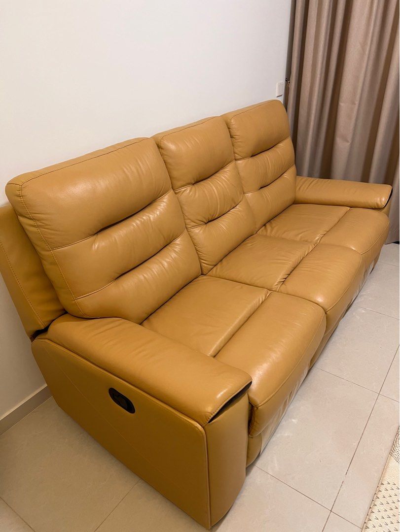 Plush leather sofa with recliner, Furniture & Home Living, Furniture ...