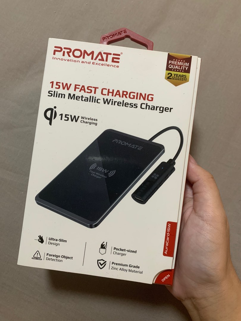 Promate AuraCard-15W Fast Charging Slim Metallic Wireless Charger on ...