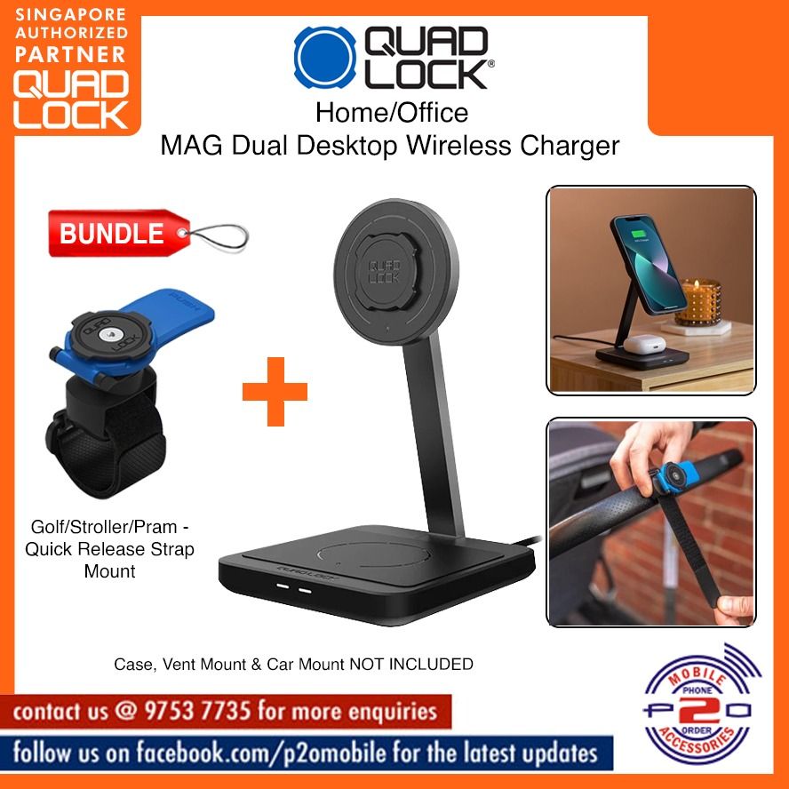 Quad Lock MAG Dual Desktop Wireless Charger + Quad Lock Golf/Stroller ...
