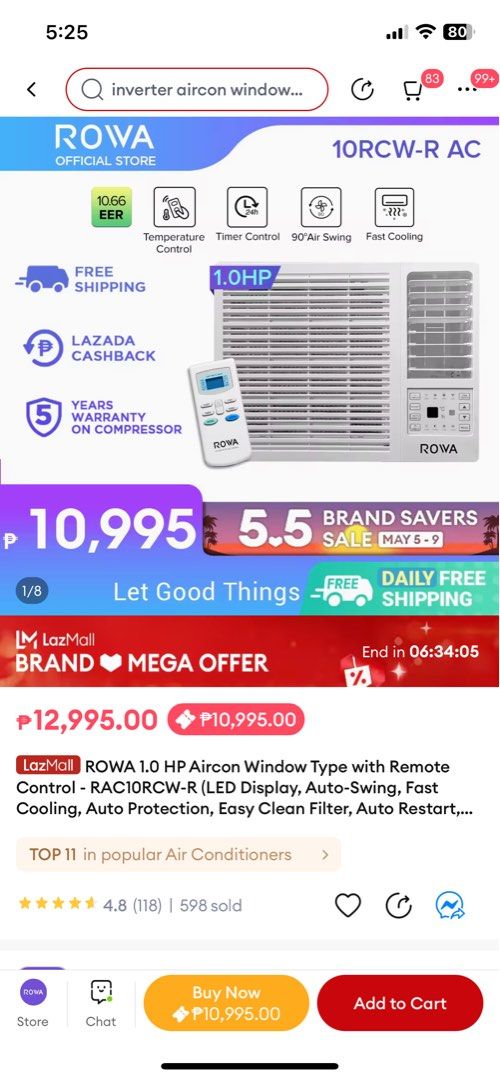 Rowa 1HP Window type Aircon, TV & Home Appliances, Air Conditioning and ...