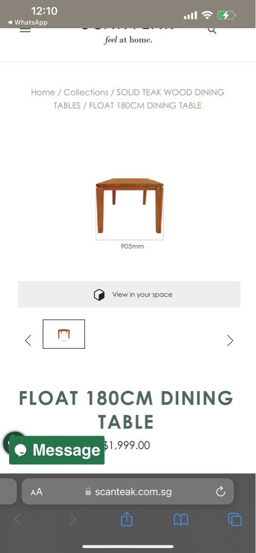 *NEGO* Scanteak 180cm Float Dining Table, Furniture & Home Living, Furniture, Tables & Sets on ...