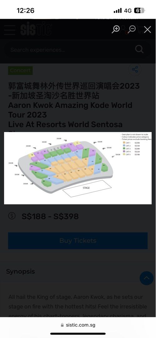 Selling Aaron Kwok amazing kode world tour 2023 on 4 june 2023 cat 1 and cat 3, Tickets ...
