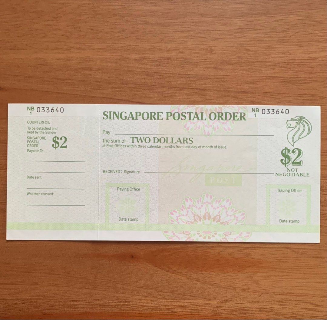 Singapore postal order MINT - $2 value with counter foil, Hobbies ...