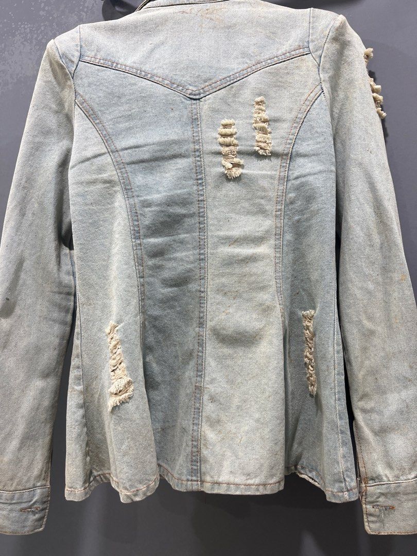structured denim jacket in blue vintage, Women's Fashion, Coats ...