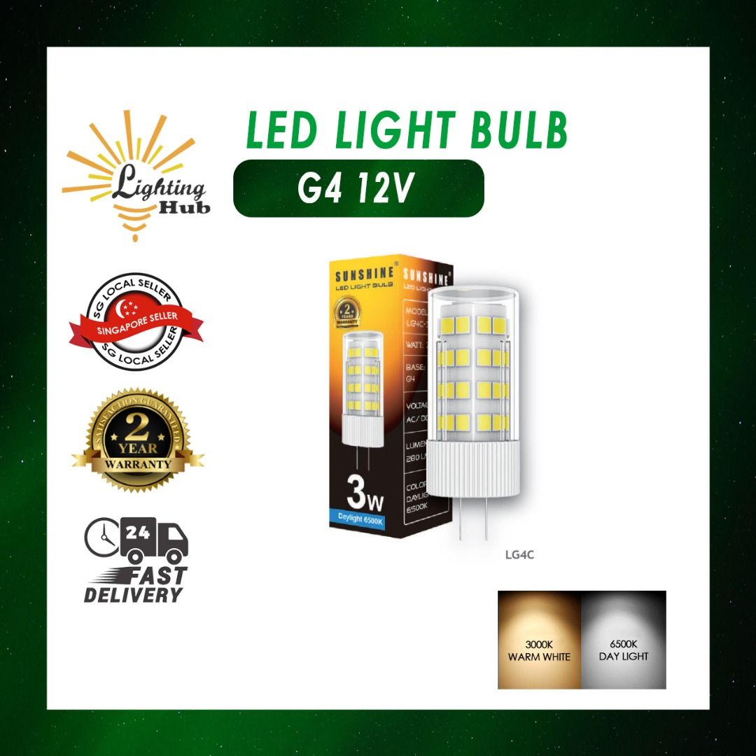 SUNSHINE LED Capsule Light Bulb G4 3W LED Corn Bulb Daylight 6500K ...