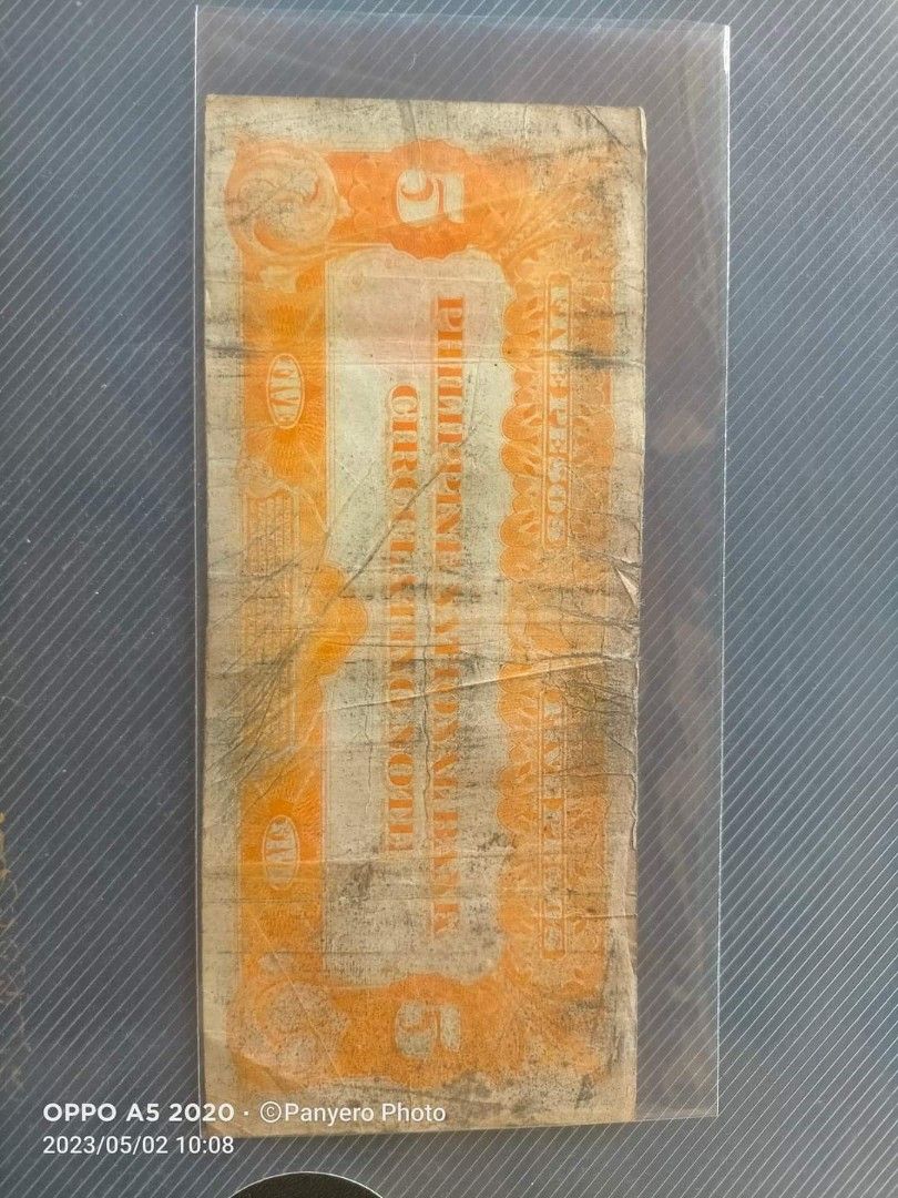 treasury note pnb 5 pesos red seal year 1937 Philippine old bill ...