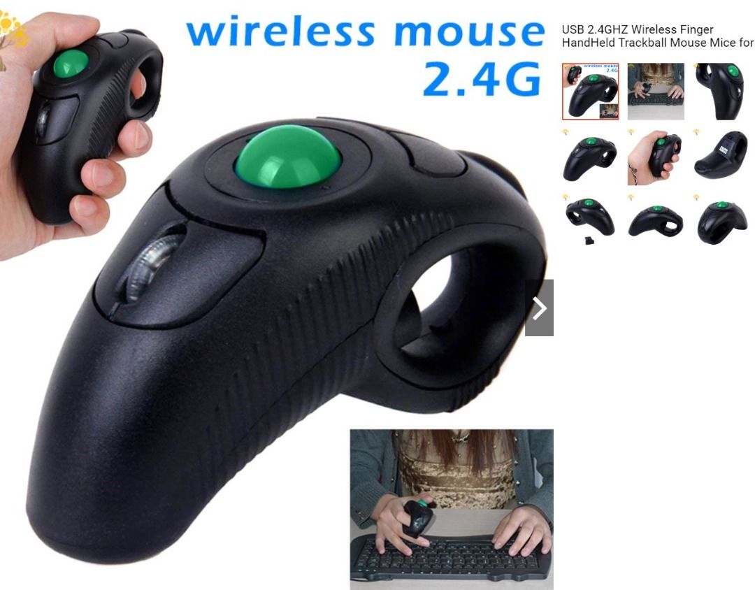 USB 2.4GHZ Wireless Finger HandHeld Trackball Mouse Mice for PC Laptop ...