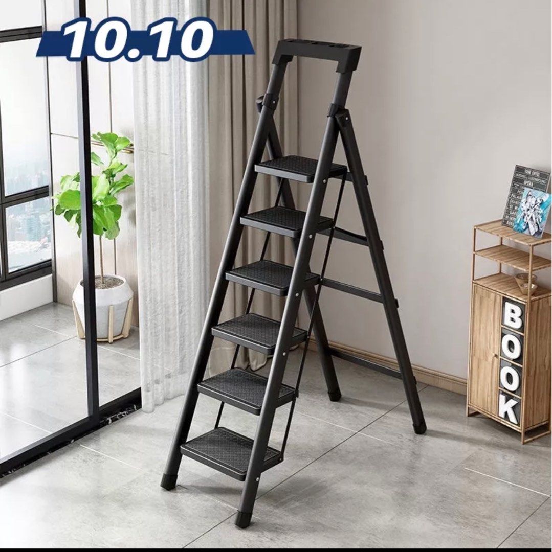 6 steps folding ladder (black), Furniture & Home Living, Home ...